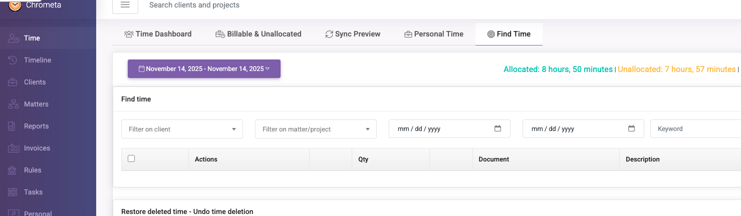 Using the Find Time Feature – Chrometa